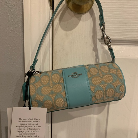 Coach | Bags | Coach Tan And Blue Clutch With Signature Pattern | Poshmark